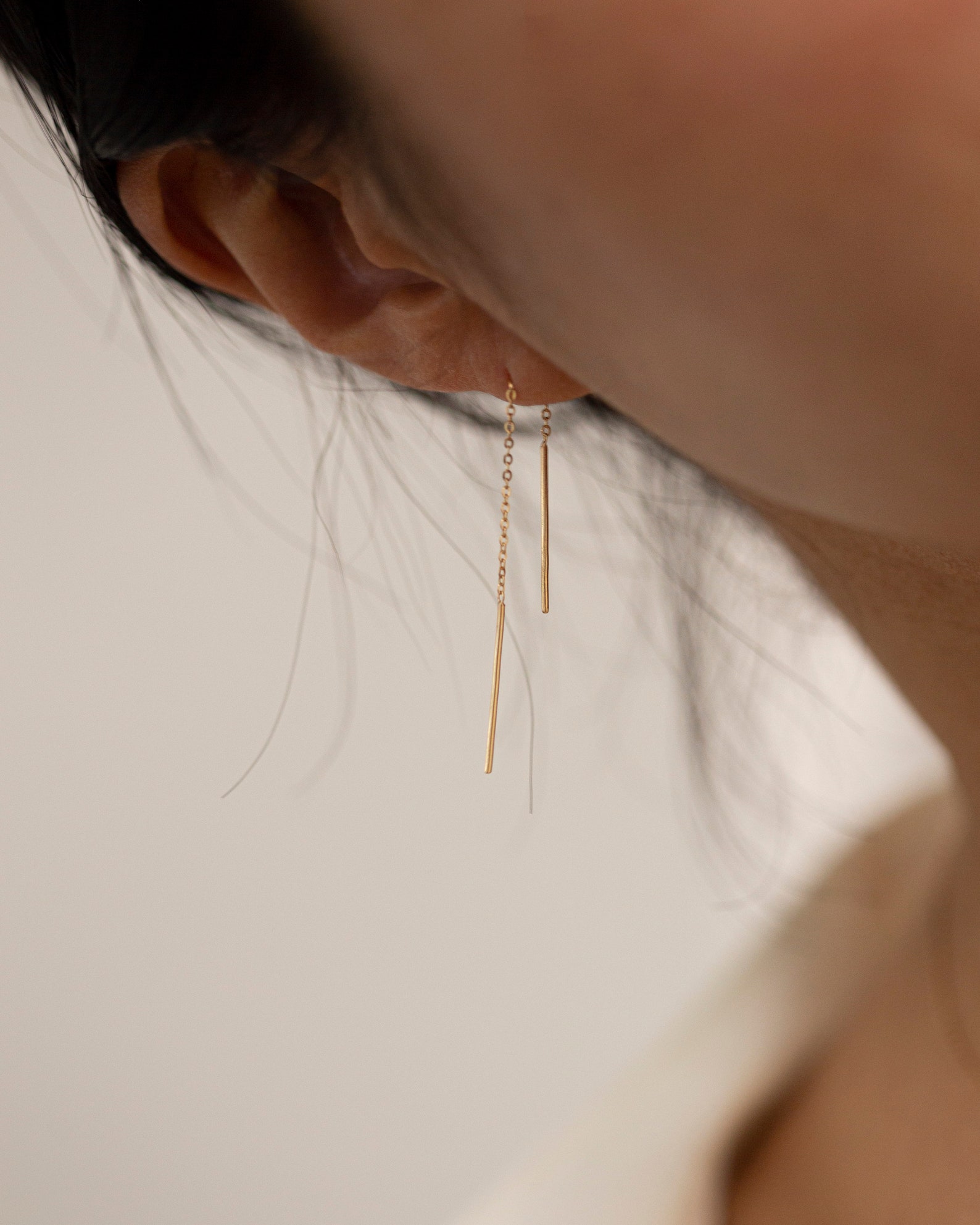 Mini Thread Earring // 14K Gold Threader Earrings // Gift for - Etsy