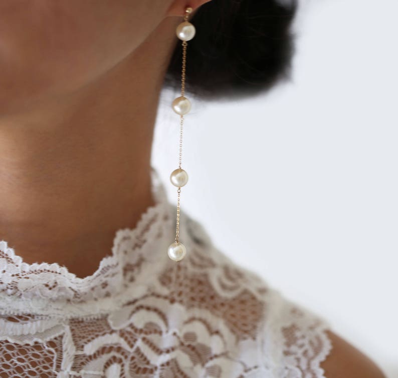 Pearl Drop Earring Pearl Long Dangle Earring Bridal Etsy