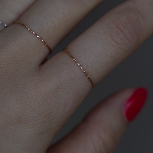 Dainty Stacking Rings in 14K Solid Gold // Gold Sparkle Diamond Cut ...