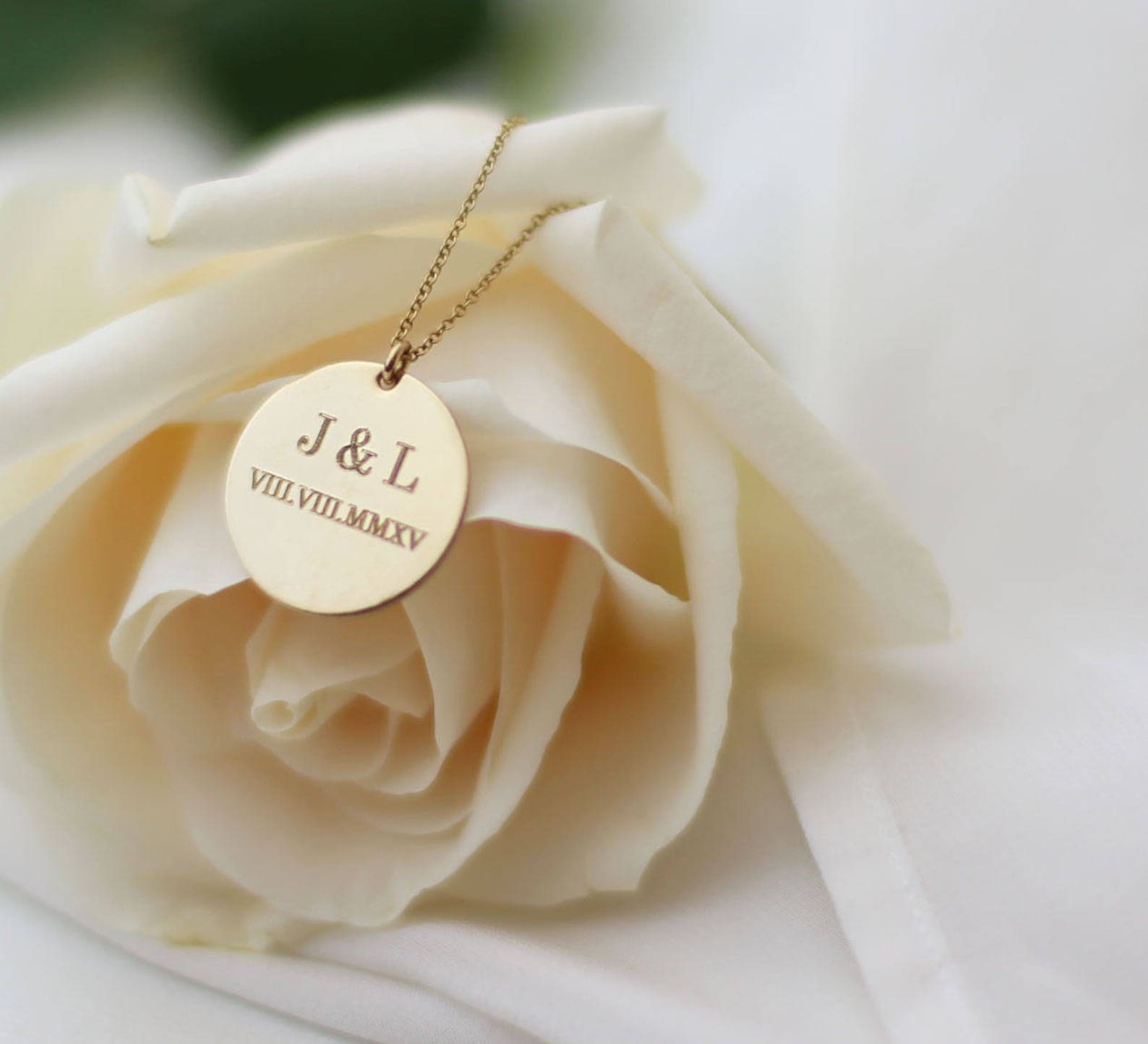 Roman Numeral Date Monogram Disc Necklace // Custom Handwriting ...