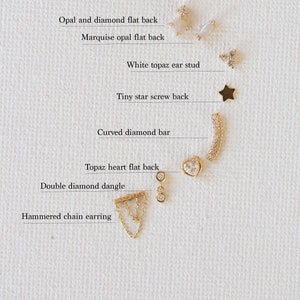 14K Gold Marquise Opal Flat Back Earring | 18G Tiny Minimalist Stud ...