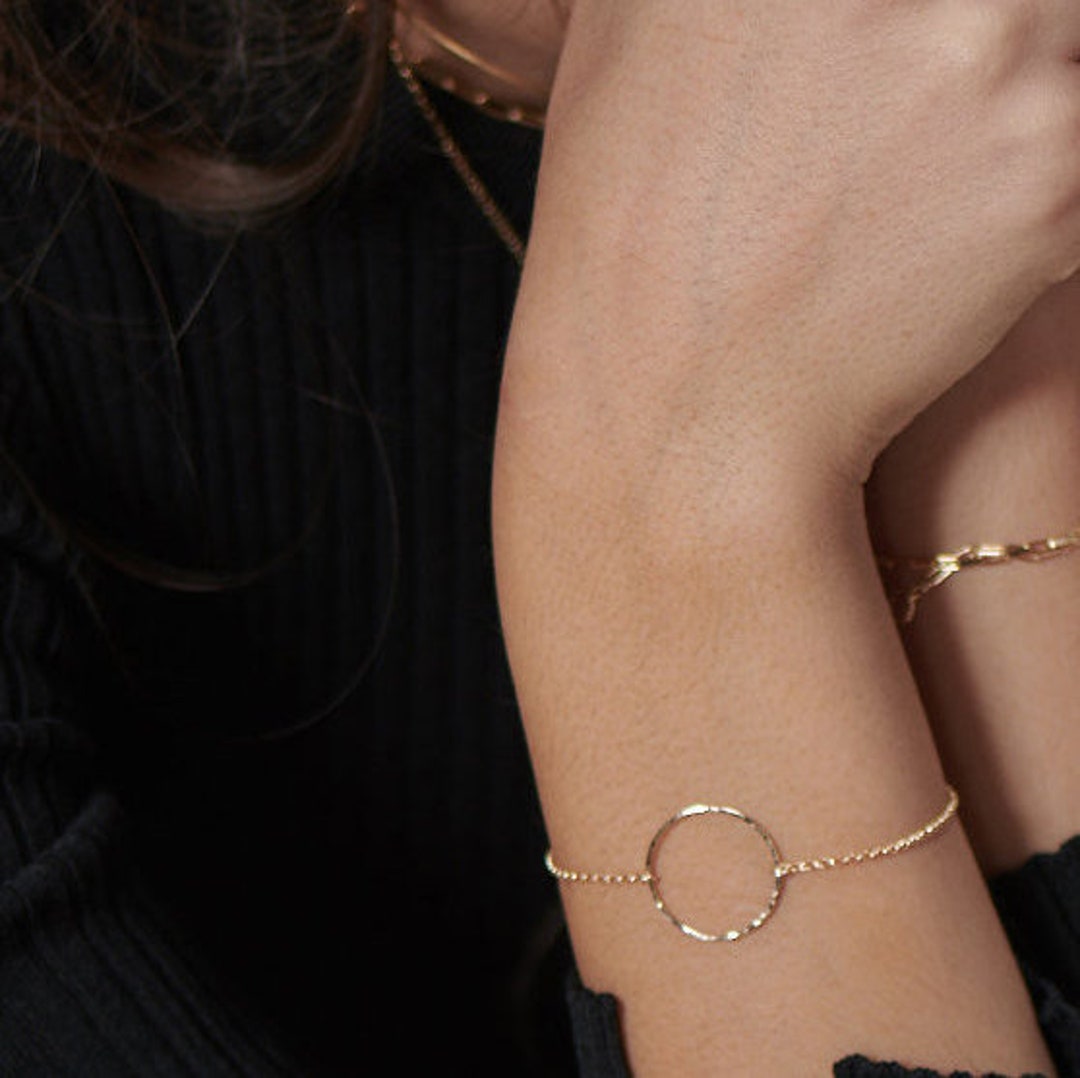 Gold Hammered Circle Bracelet // Dainty Gold Open Circle Bracelet ...