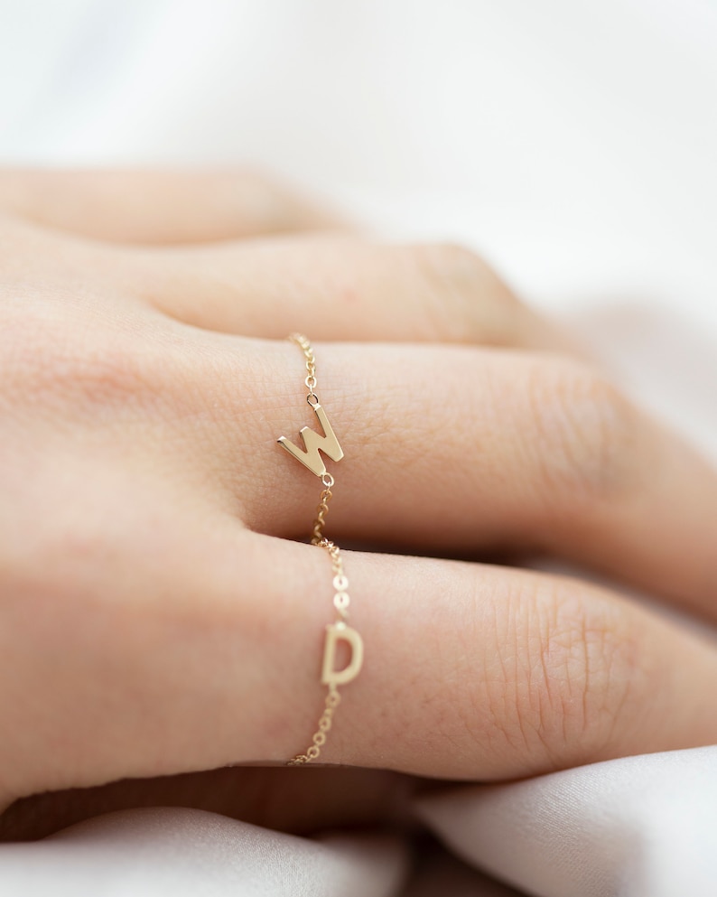 14k Letter Chain Ring Personalized Dainty Link Initial Chain - Etsy