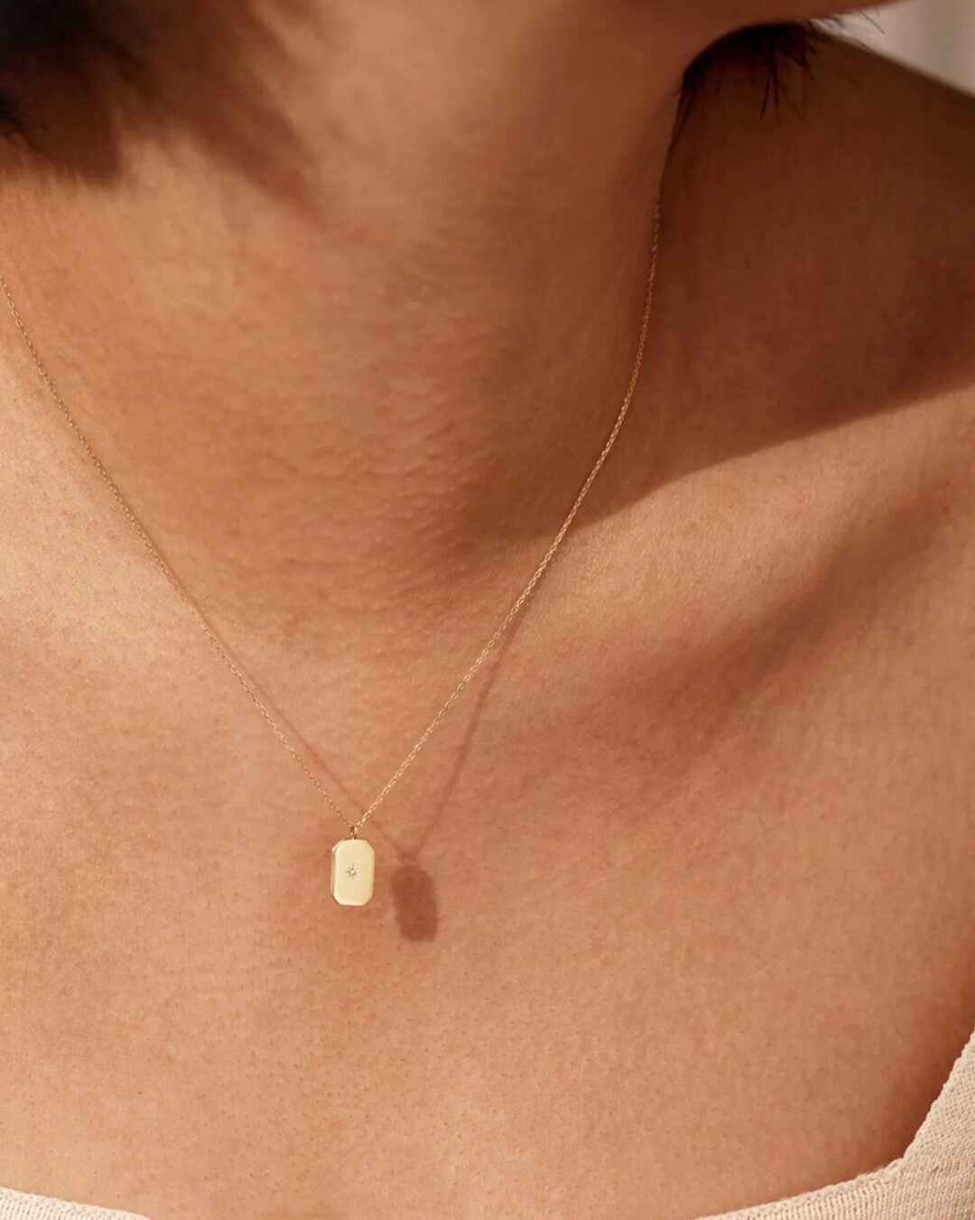 Mini Diamond Tag Necklace | Minimalist Simple Tag Necklace | 14k Gold ...