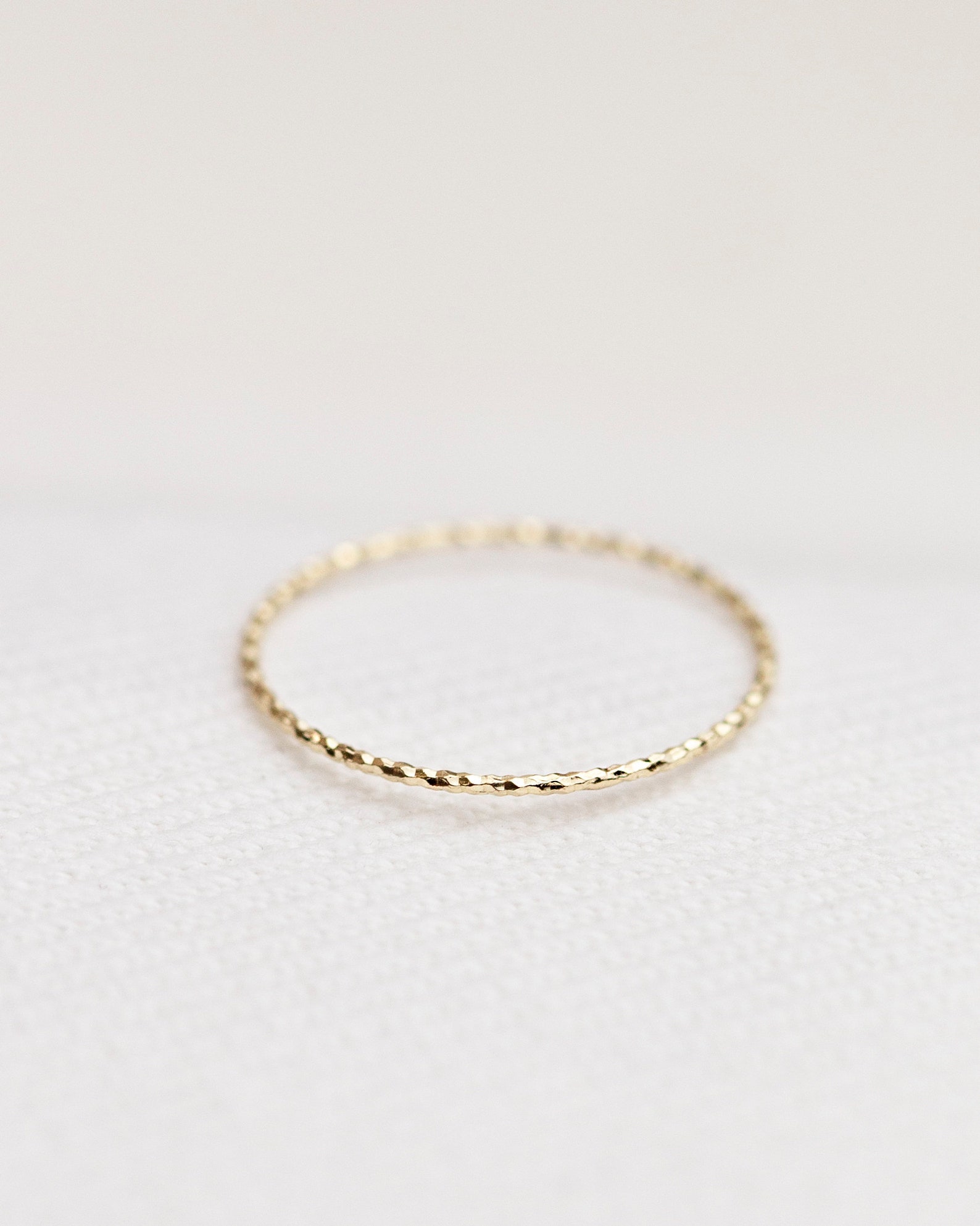 14K Solid Gold Dainty Stacking Rings // Gold Sparkle Diamond Cut ...