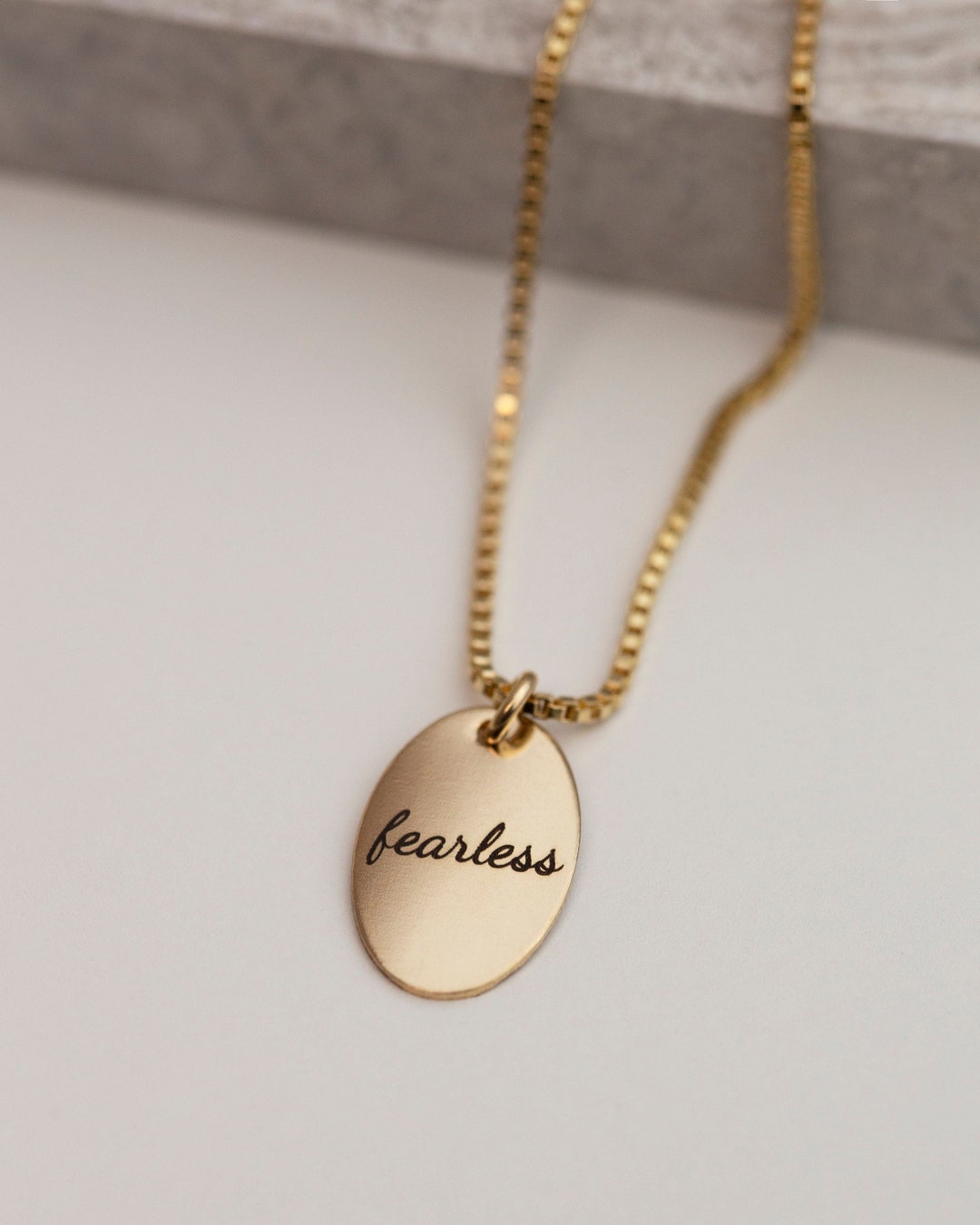 Fearless Necklace | Affirmation Necklace, Oval Pendant Necklace, Gold ...