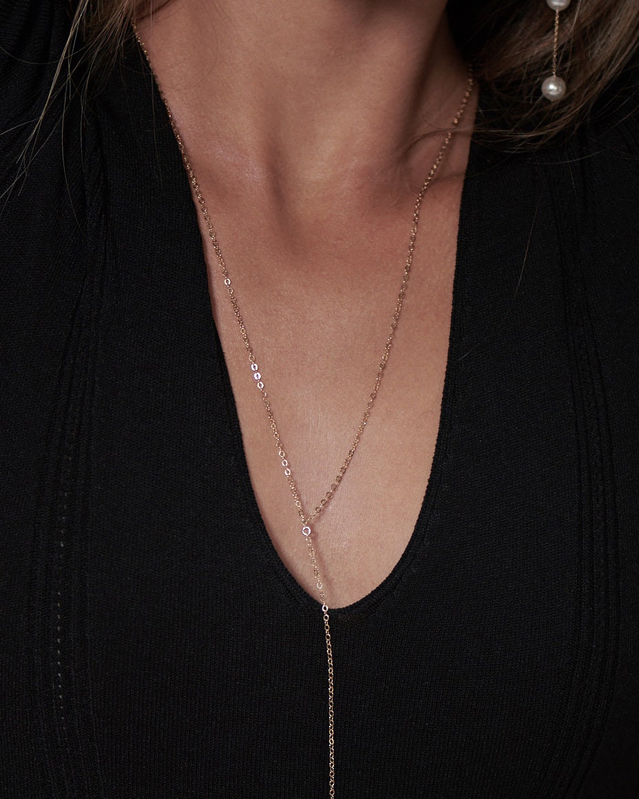 Simple Chain Lariat Y necklace in 14K Gold filled or | Etsy