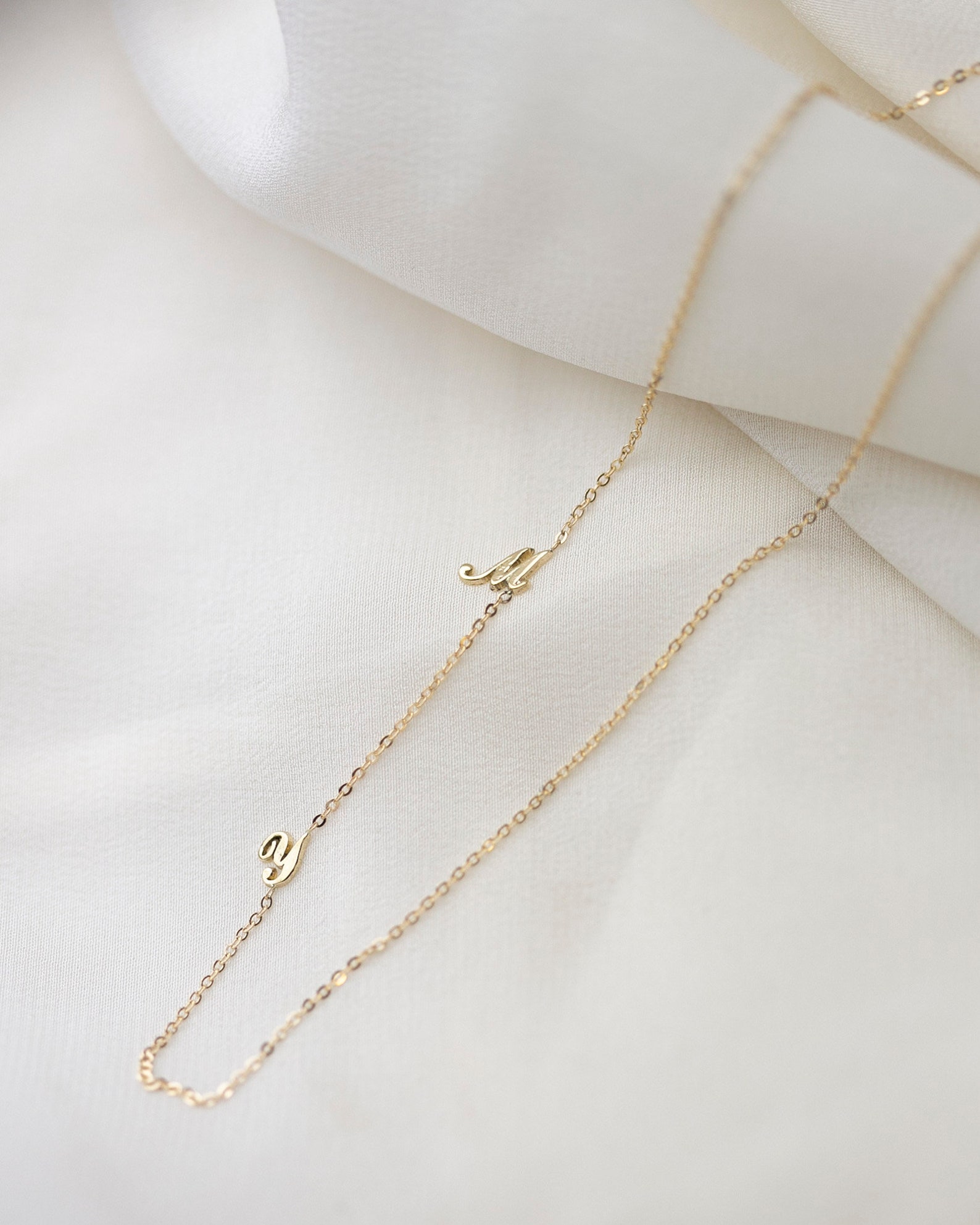14K Gold Cursive Initial Necklace / Sideway Initial Necklace / - Etsy