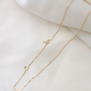 14K Gold Cursive Initial Necklace / Sideway Initial Necklace / Personalized Asymmetrical 14k ...
