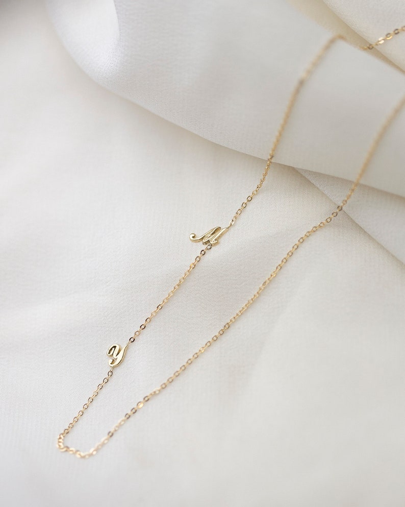 14K Gold Cursive Initial Necklace / Sideway Initial Necklace / - Etsy