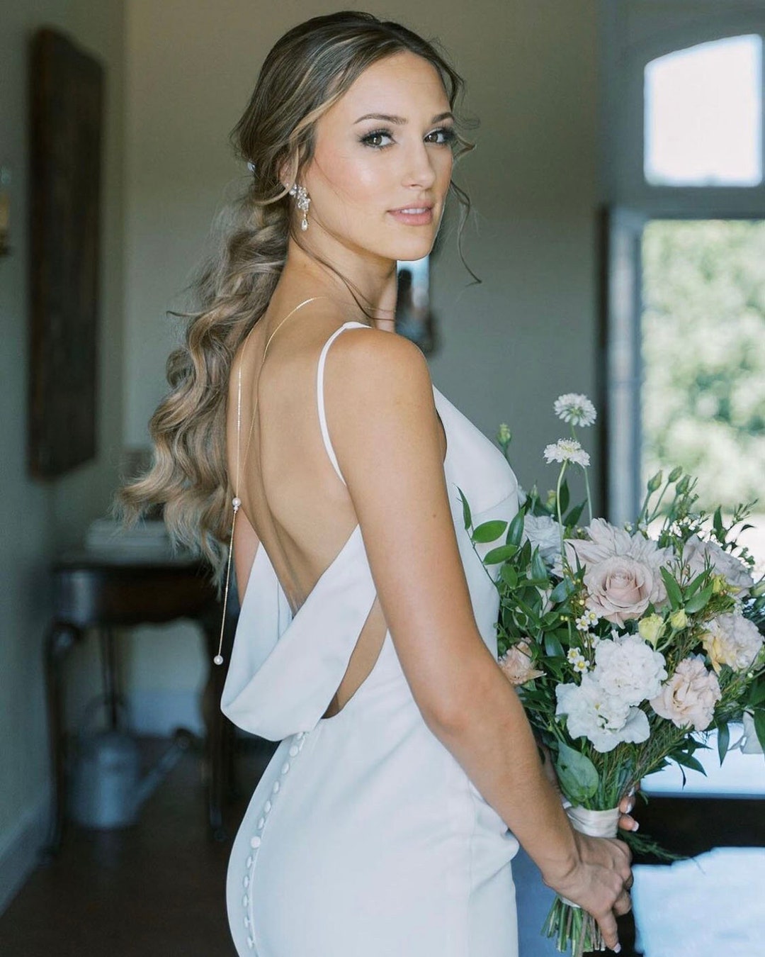 Wedding Dress Pearl Back Necklace // Bridal Jewelry, Backdrop Necklace ...