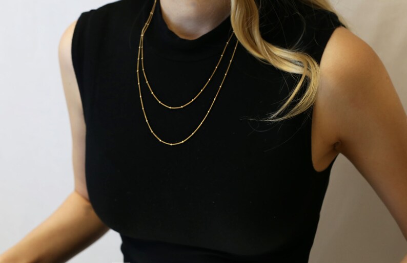 Beaded double chain layered necklace //simple delicate wrap | Etsy