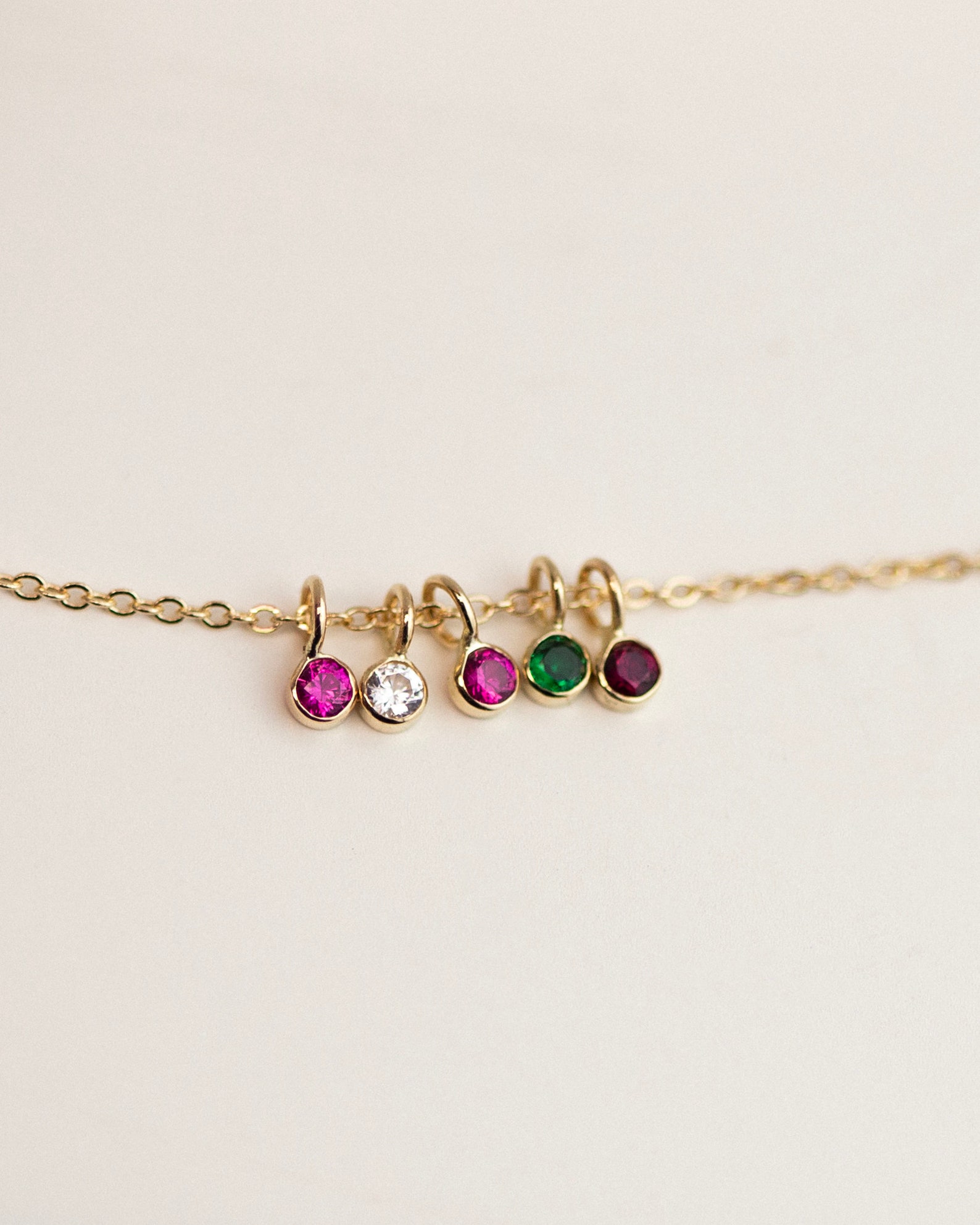14k Gold Mini Birthstone Necklace / Mini Gemstone Necklace / Family ...