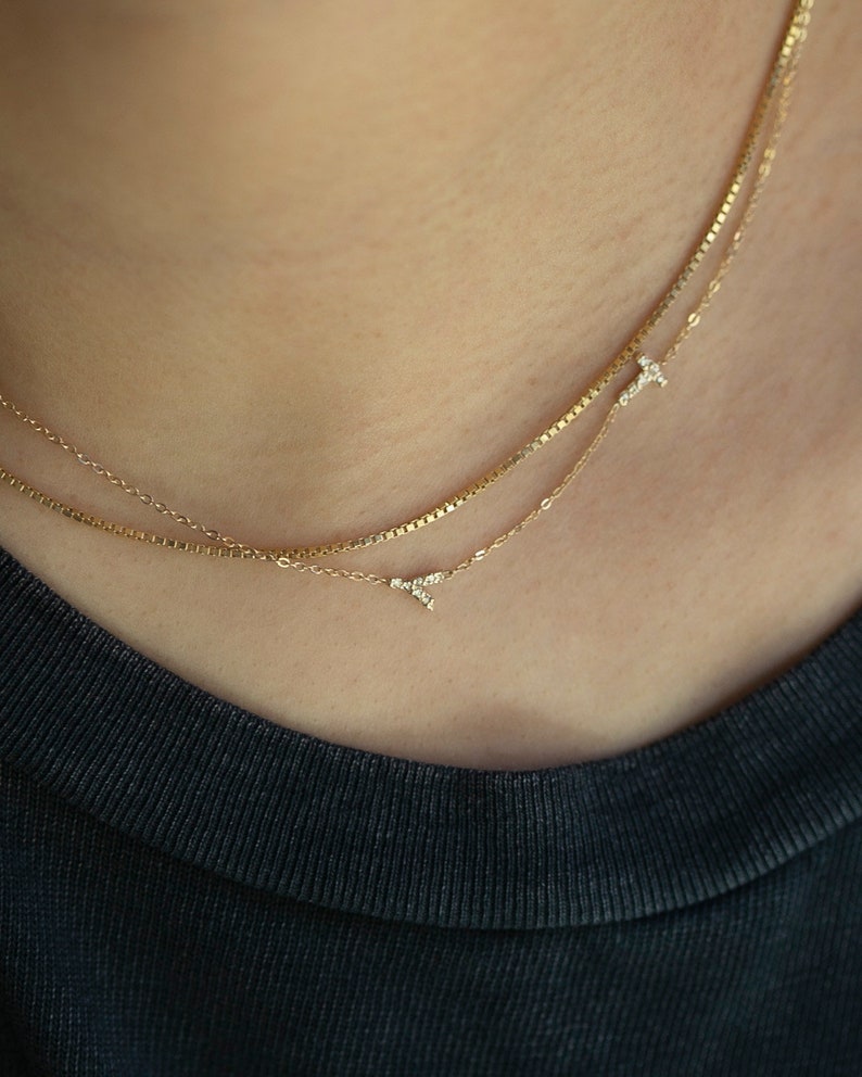 Diamond Initial Necklace / 14k Gold Sideway Initial Necklace ...