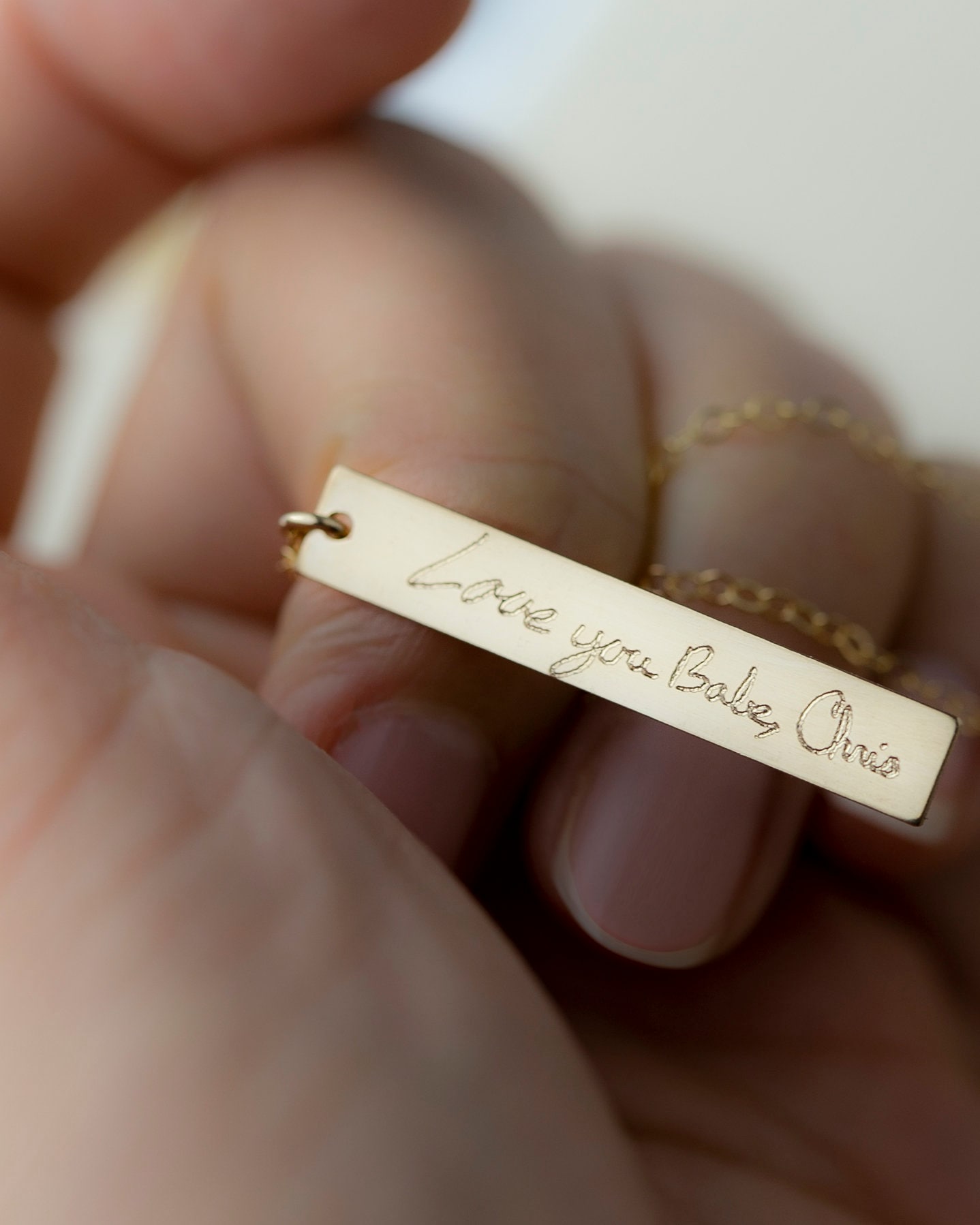 Personalized Signature Jewelry // Gold Handwriting Bar Necklace ...
