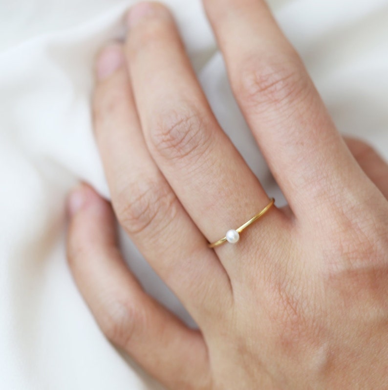 Pearl Ring // Dainty Stacking Ring // Pearl Rings // Stacking | Etsy