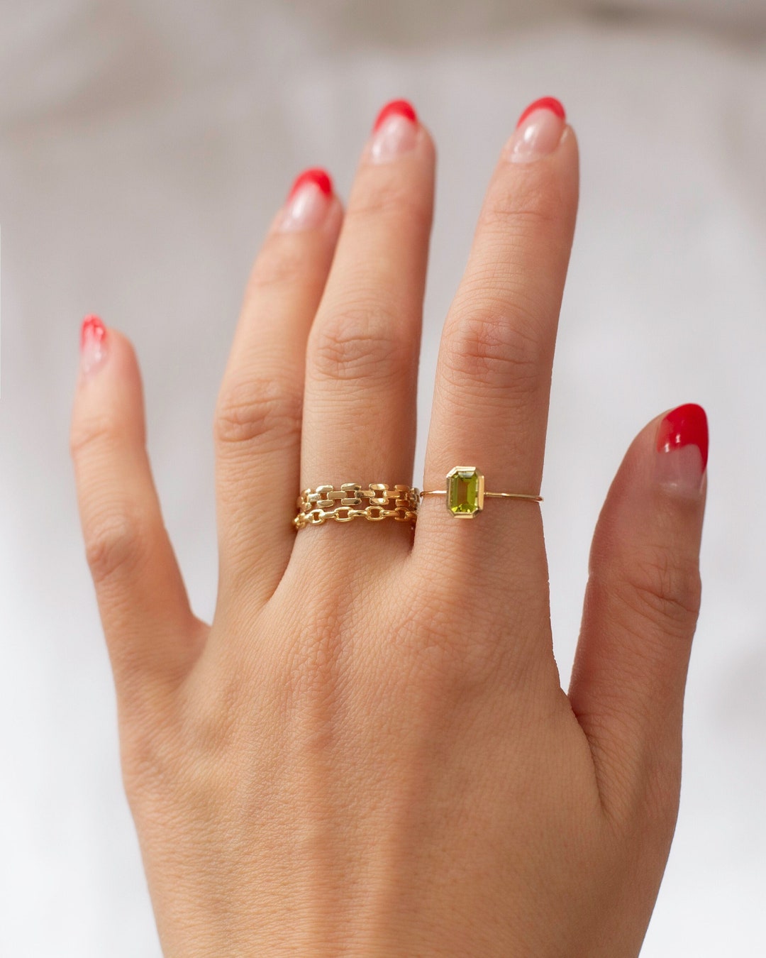 14k Gold Peridot Ring / Octagon Peridot Gemstone Ring / August ...