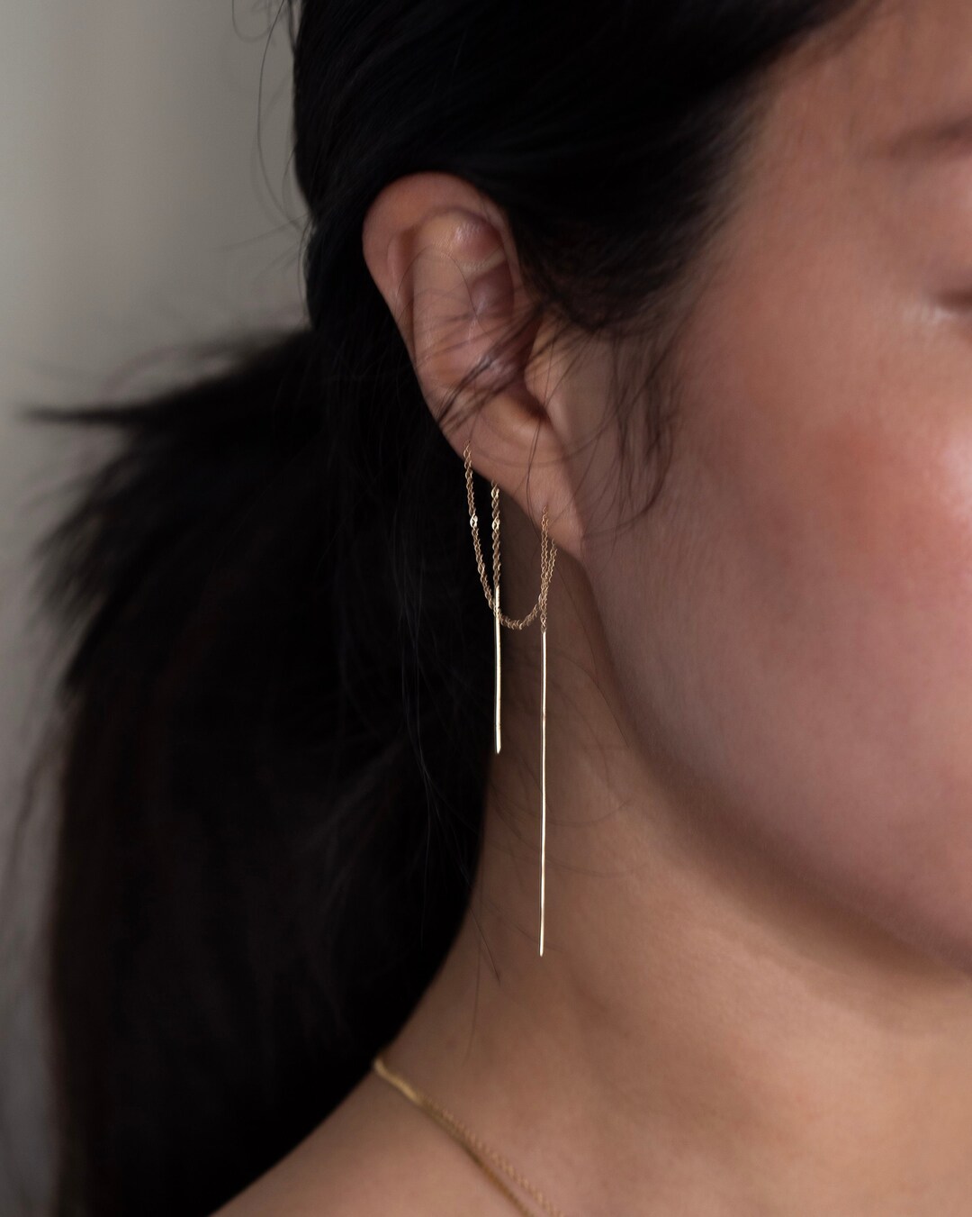 14k Gold Extra Long Thread Earring // 14K Gold Threader Earrings // Extra Long Gold Threader ...