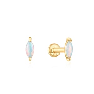 14K Gold Marquise Opal Flat Back Earring | 18G Tiny Minimalist Stud Earring Tragus Helix ...