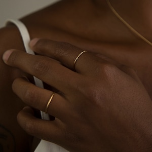 14K Solid Gold Dainty Stacking Rings // Gold Sparkle Diamond Cut ...