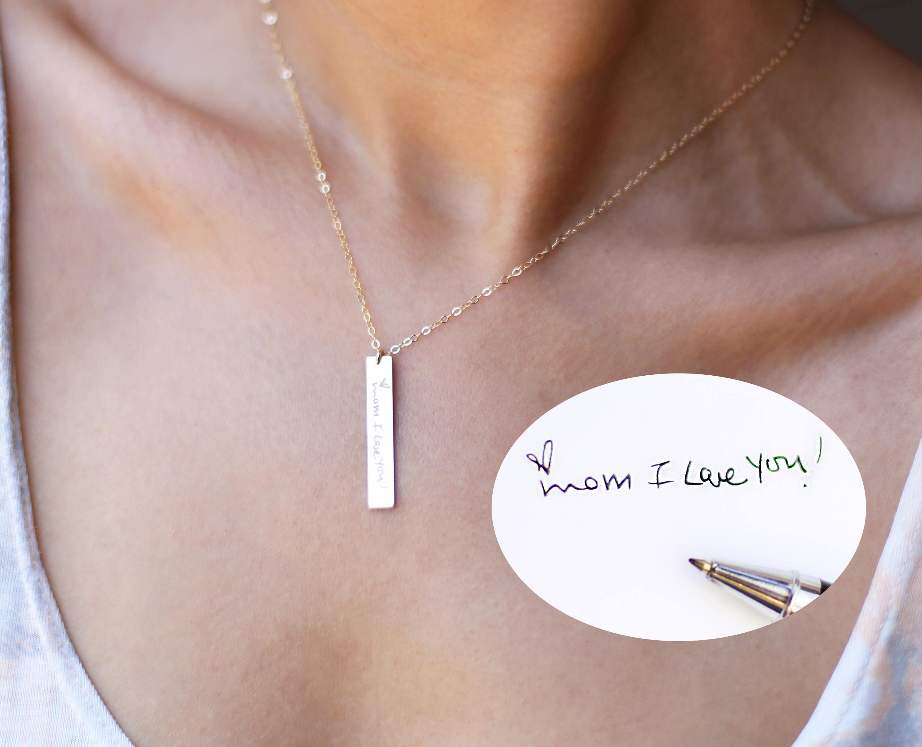 Personalized Signature Jewelry // Gold Handwriting Bar Necklace ...