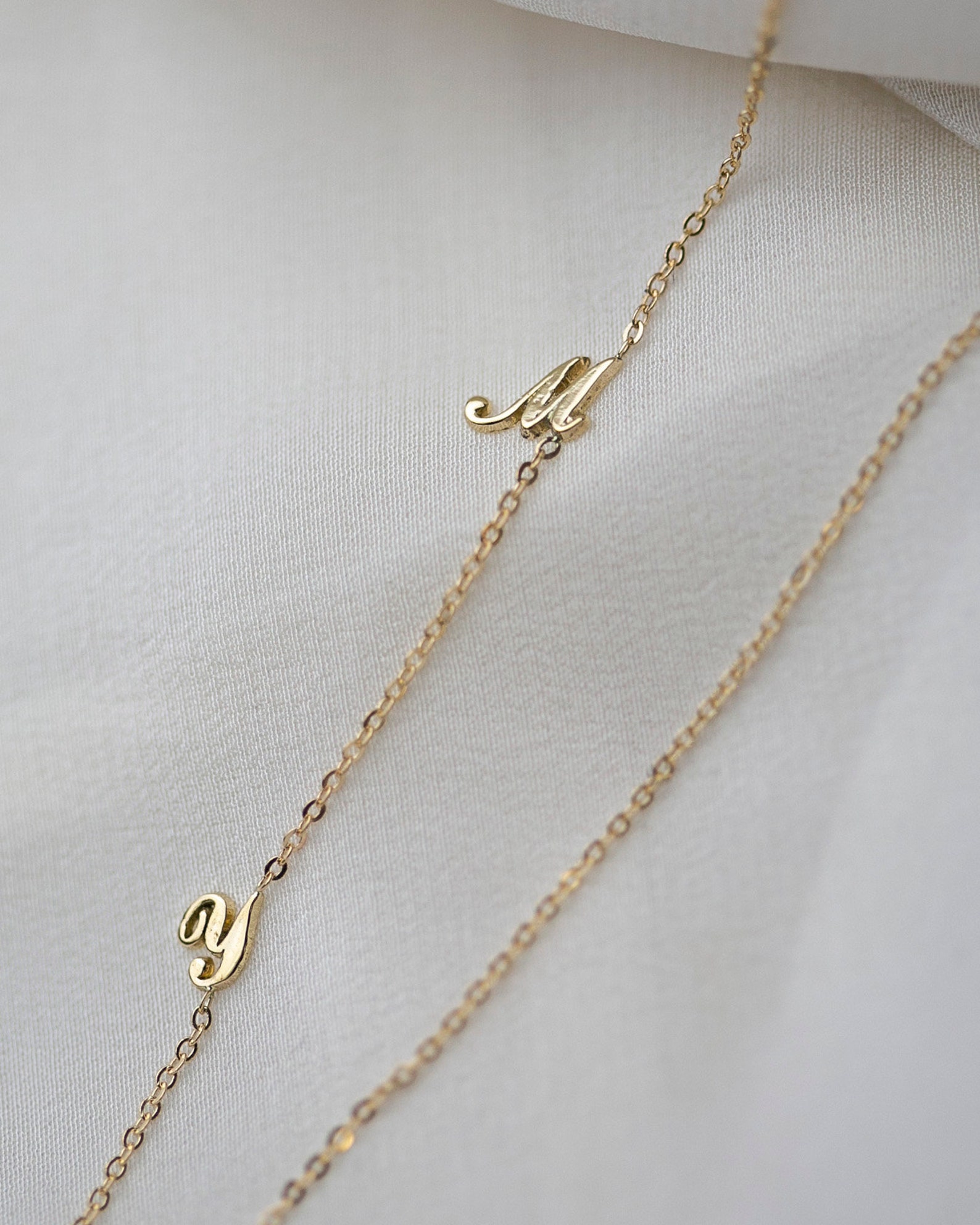14K Gold Cursive Initial Necklace / Sideway Initial Necklace / | Etsy