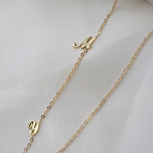 14K Gold Cursive Initial Necklace / Sideway Initial Necklace / Personalized Asymmetrical 14k ...