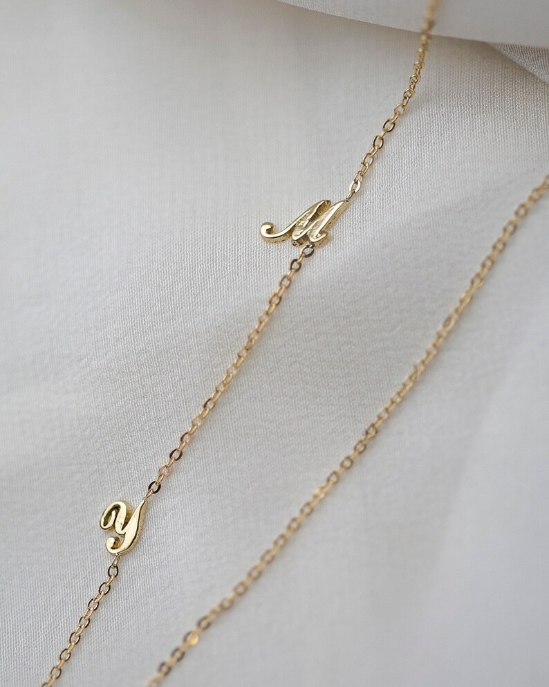 14K Gold Cursive Initial Necklace / Sideway Initial Necklace / - Etsy
