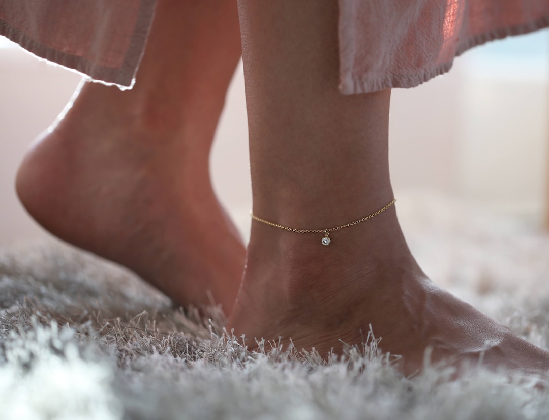 CZ Diamond Anklet // Dainty Chain Anklets With Cubic Zirconia // Simple ...