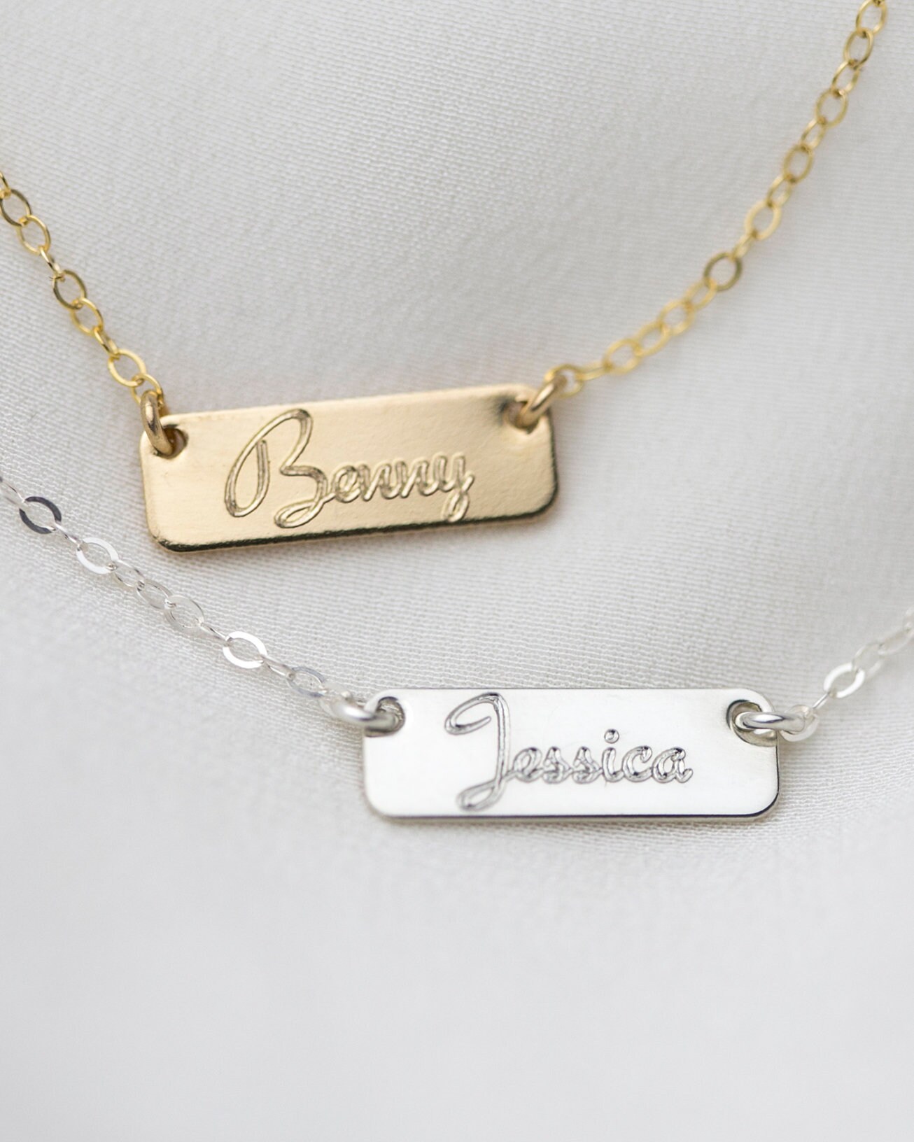 Small Name Necklace, Mini Bar Necklace, Custom Engraved Name Gift for ...