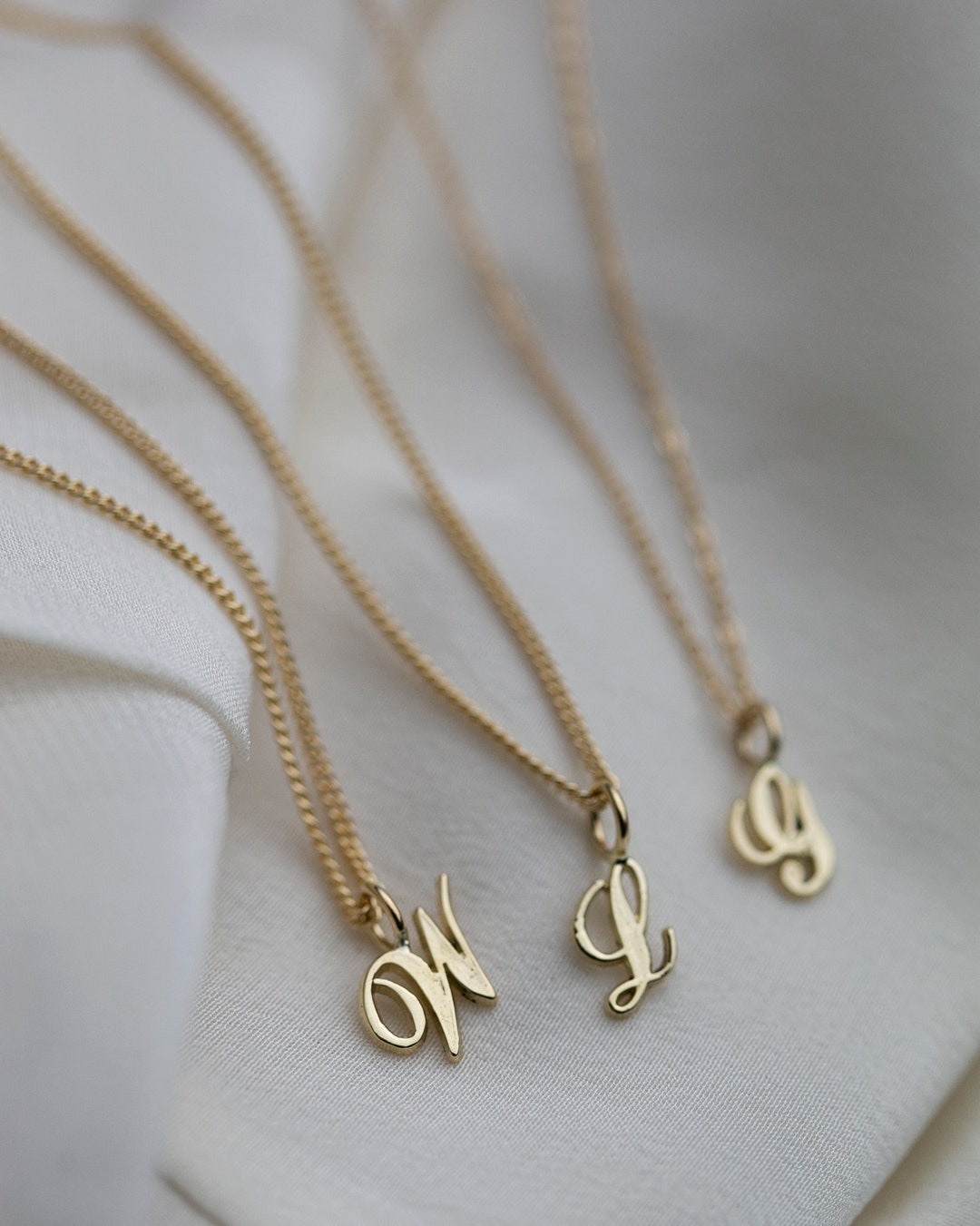 14K Gold Cursive Initial Necklace | Personalized Letter Pendant - Etsy