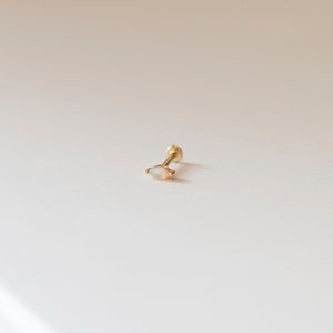 14K Gold Marquise Opal Flat Back Earring | 18G Tiny Minimalist Stud Earring Tragus Helix ...