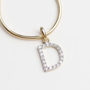 14K Gold Ring With Initial Diamond Charm / 14K Solid Gold Ring / Gold ...