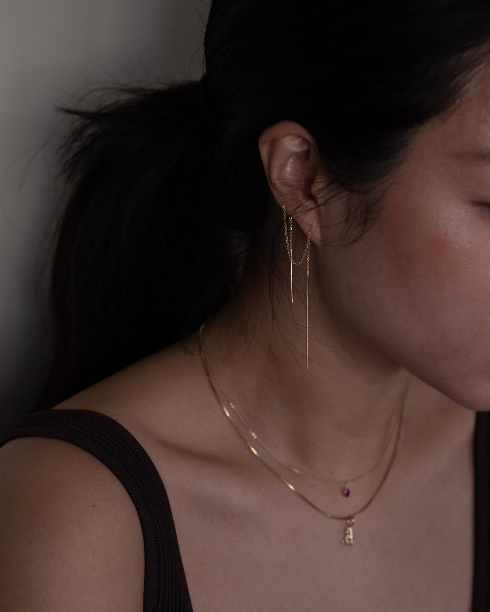 14k Gold Extra Long Thread Earring // 14K Gold Threader Earrings ...