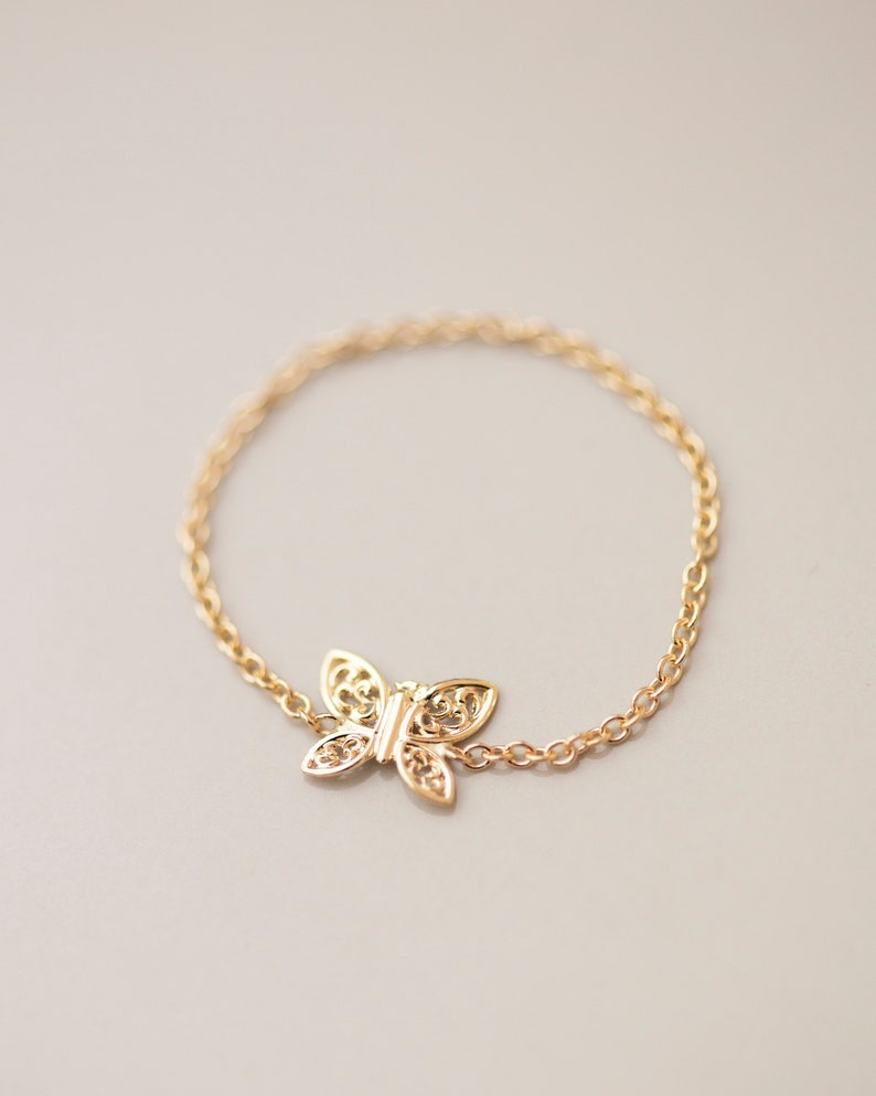 14k Dainty Gold Butterfly Chain Ring Perfect Gift for Her • Gift for ...