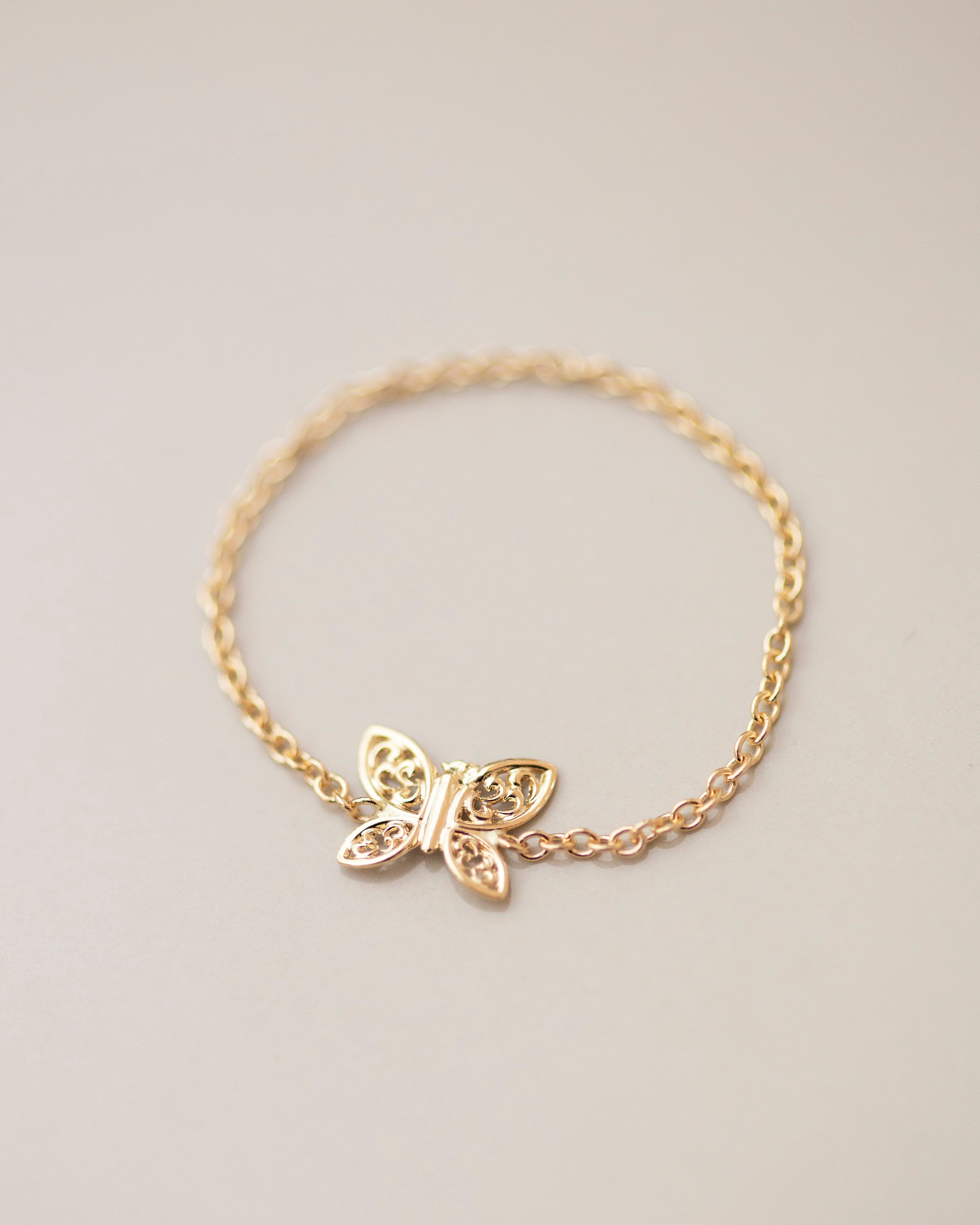 14k Dainty Gold Butterfly Chain Ring Perfect Gift for Her • Gift for ...
