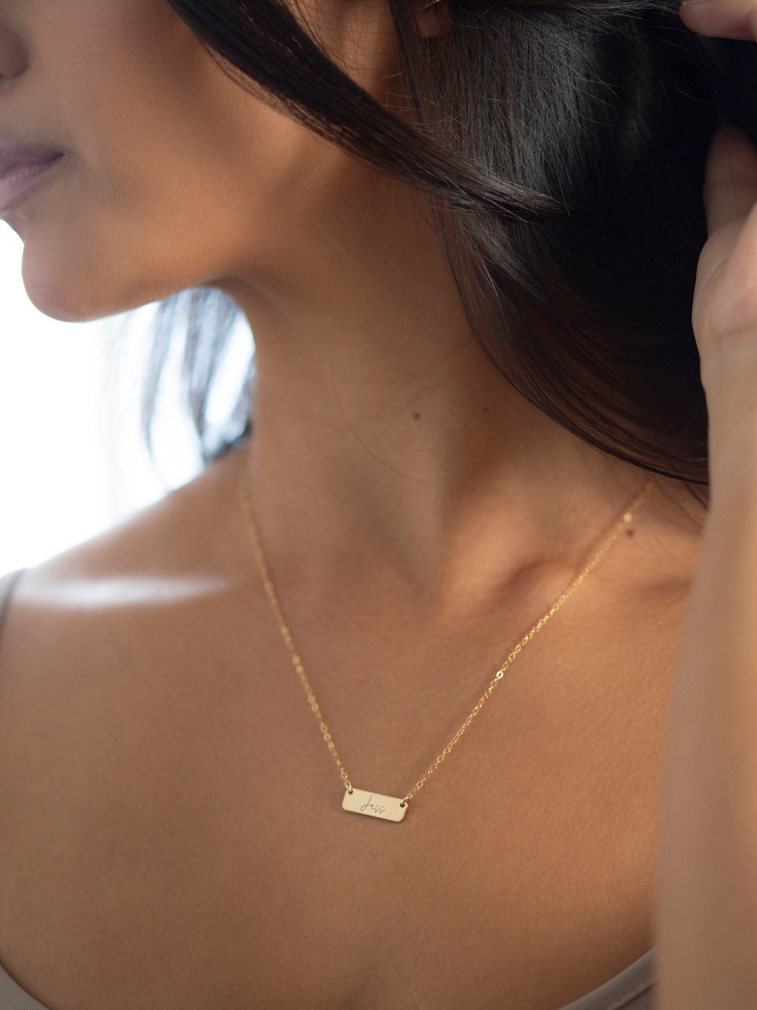 Small Name Necklace, Mini Bar Necklace, Custom Engraved Name Gift for ...