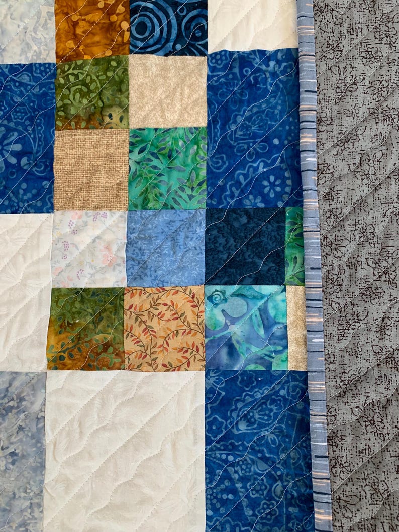 Handmade Patchwork Quilt: Earth Tone Fabrics, Cozy Cotton Backing (59”x ...