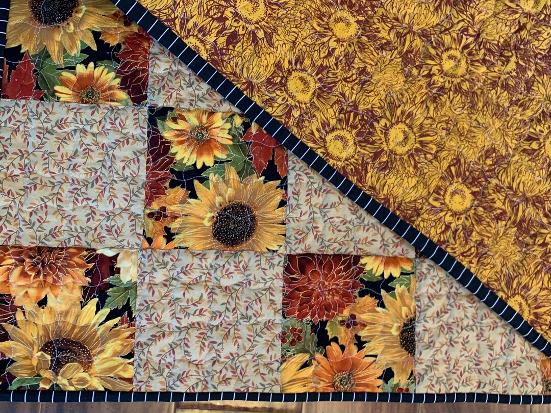 Handmade Autumn Sunflower Patchwork Quilt: Cotton Lap Quilted Throw (49 ...
