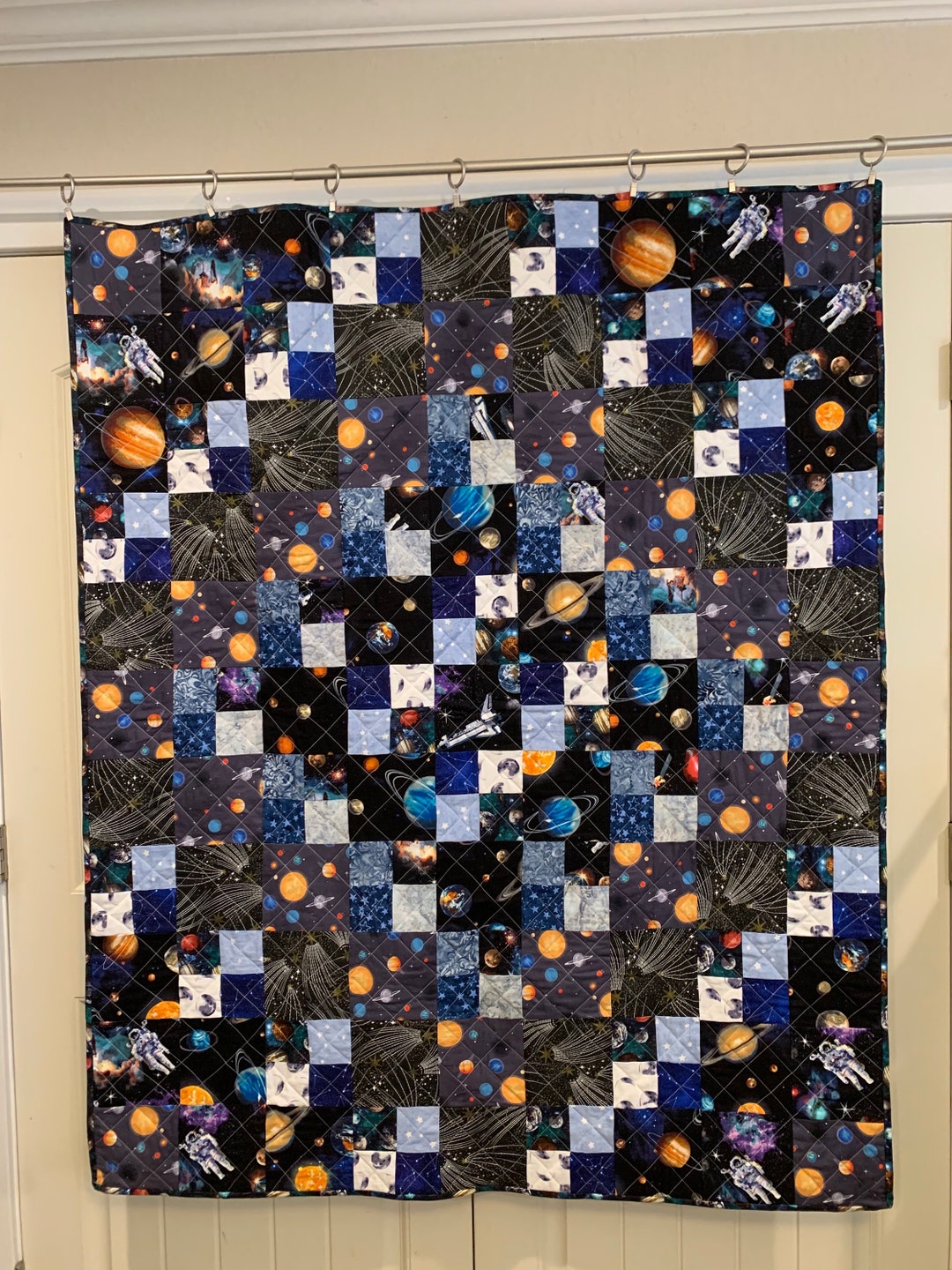 Space Patchwork Quilt-handmade-lap Quilt With Space Themed Fabrics-48 ...