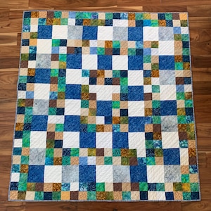 Handmade Patchwork Quilt: Earth Tone Fabrics, Cozy Cotton Backing (59”x ...