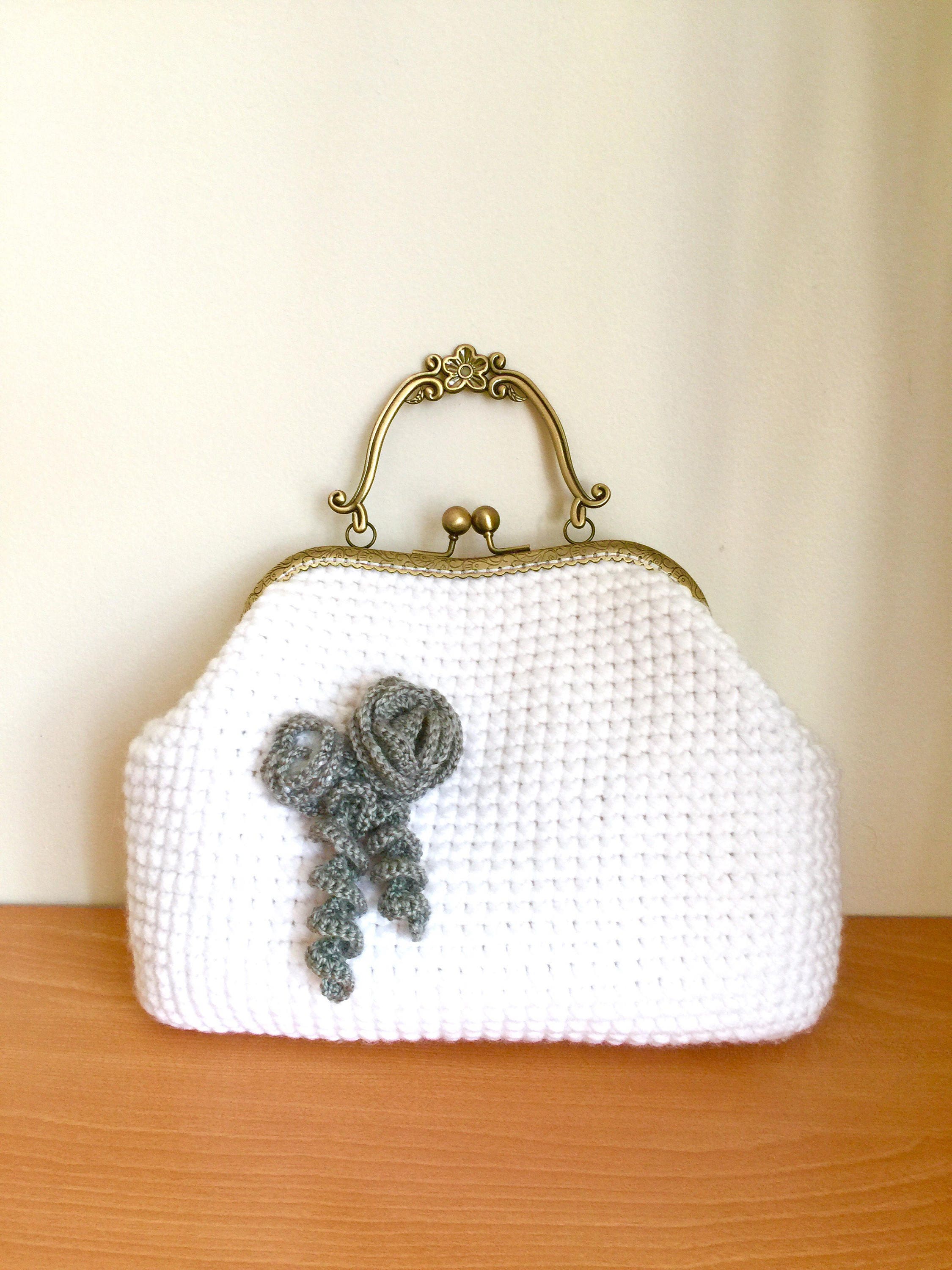 Crochet White Handbag With Kiss Clasp Lock Crochet - Etsy