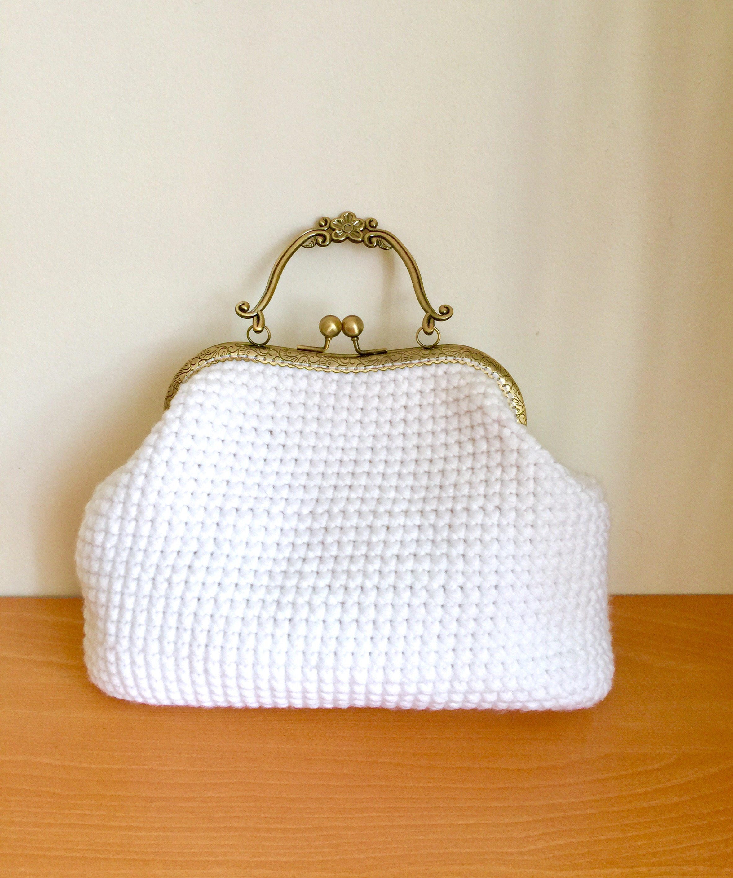 Crochet White Handbag With Kiss Clasp Lock Crochet - Etsy