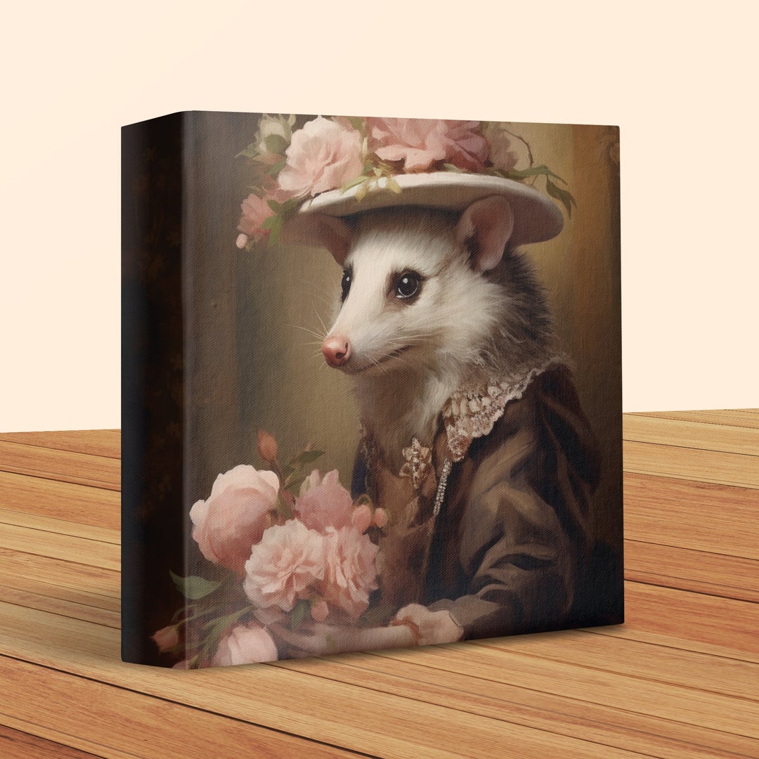 Opossum in Vintage Attire Wall Art, Cute Animal Portrait Canvas ...