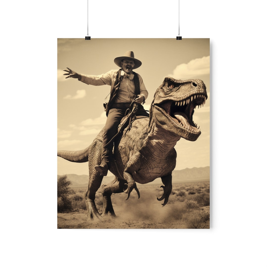 Vintage Photo Cowboy Trex Art Print Gothic Dark Academia Western Decor ...