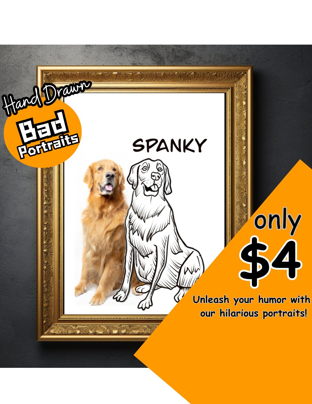 Custom Ugly Portrait, Funny Ugly Drawing, Bad Line Outline Drawing, Pet ...