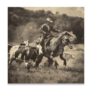 Dinosaur Cowboy Wall Art, Vintage Dinosaur Poster, Western Theme Decor ...