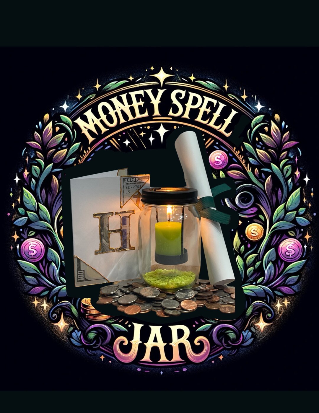Personalized Money Spell Jar Set Candle, Monogrammed Manifestation Card ...