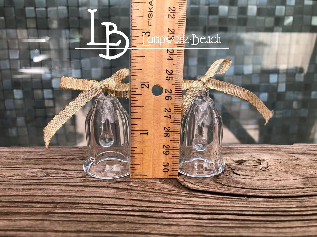 Set of 2 Clear MINI SIZE Blown Glass Christmas Bell Ornaments Handmade ...