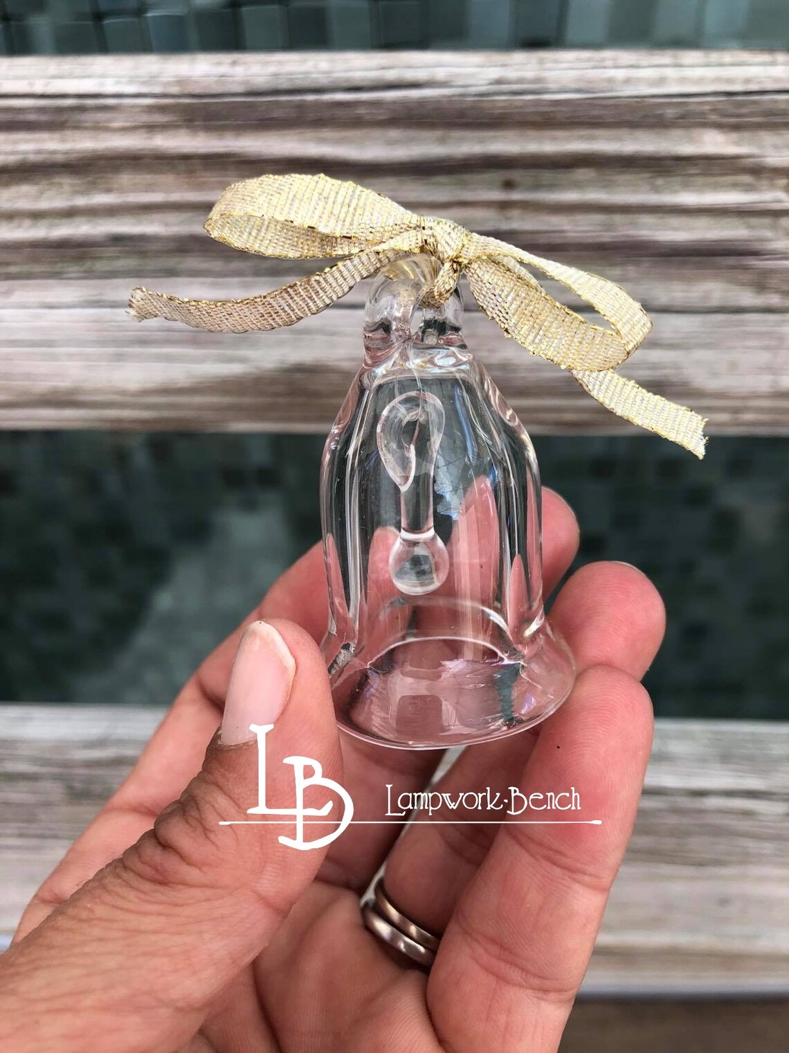 Set of 2 Clear MINI SIZE Blown Glass Christmas Bell Ornaments Handmade ...